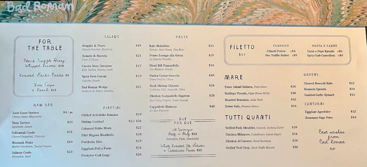 Experience The Bad Roman Restaurant Menu at Columbus Circle – The Best ...