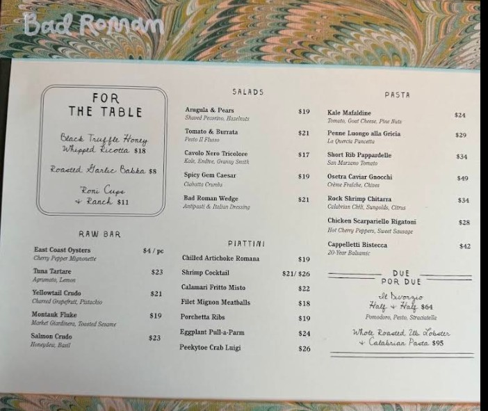 Experience The Bad Roman Restaurant Menu at Columbus Circle – The Best ...
